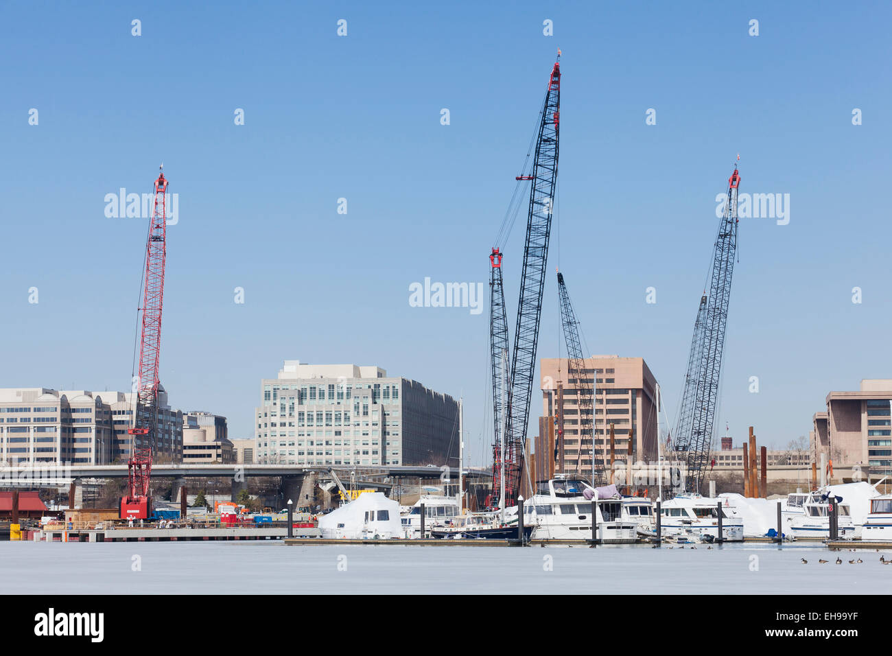 Cranes at the Waterfront renovation - Washington, DC USA Stock Photo ...