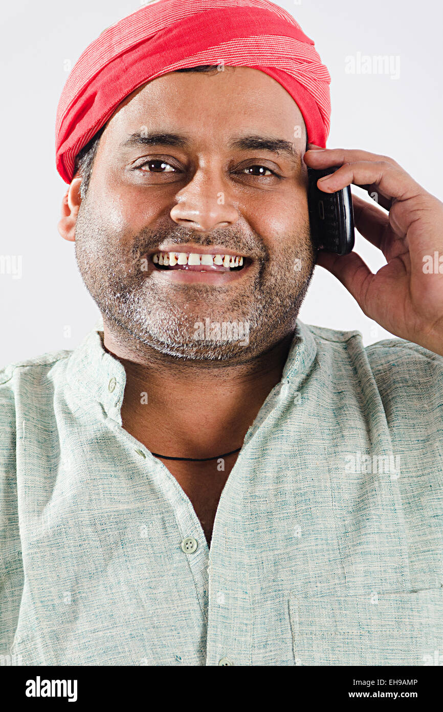 1 indian Rural man talking Mobile Phone Stock Photo - Alamy