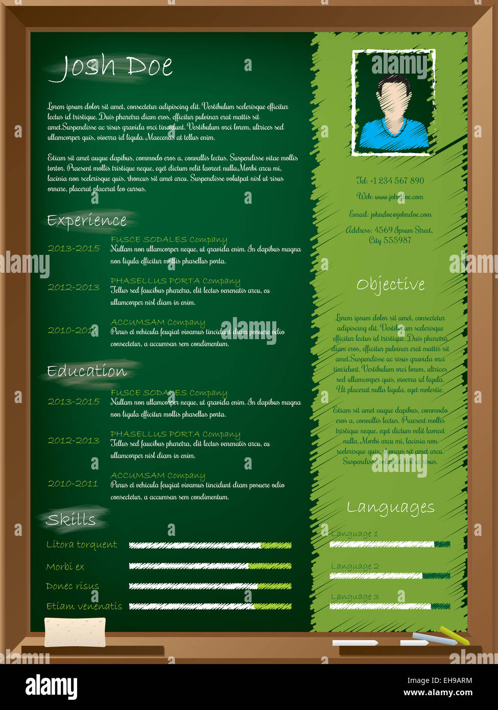 Cool school theme resume design with chalkboard and chalk writing Stock ...