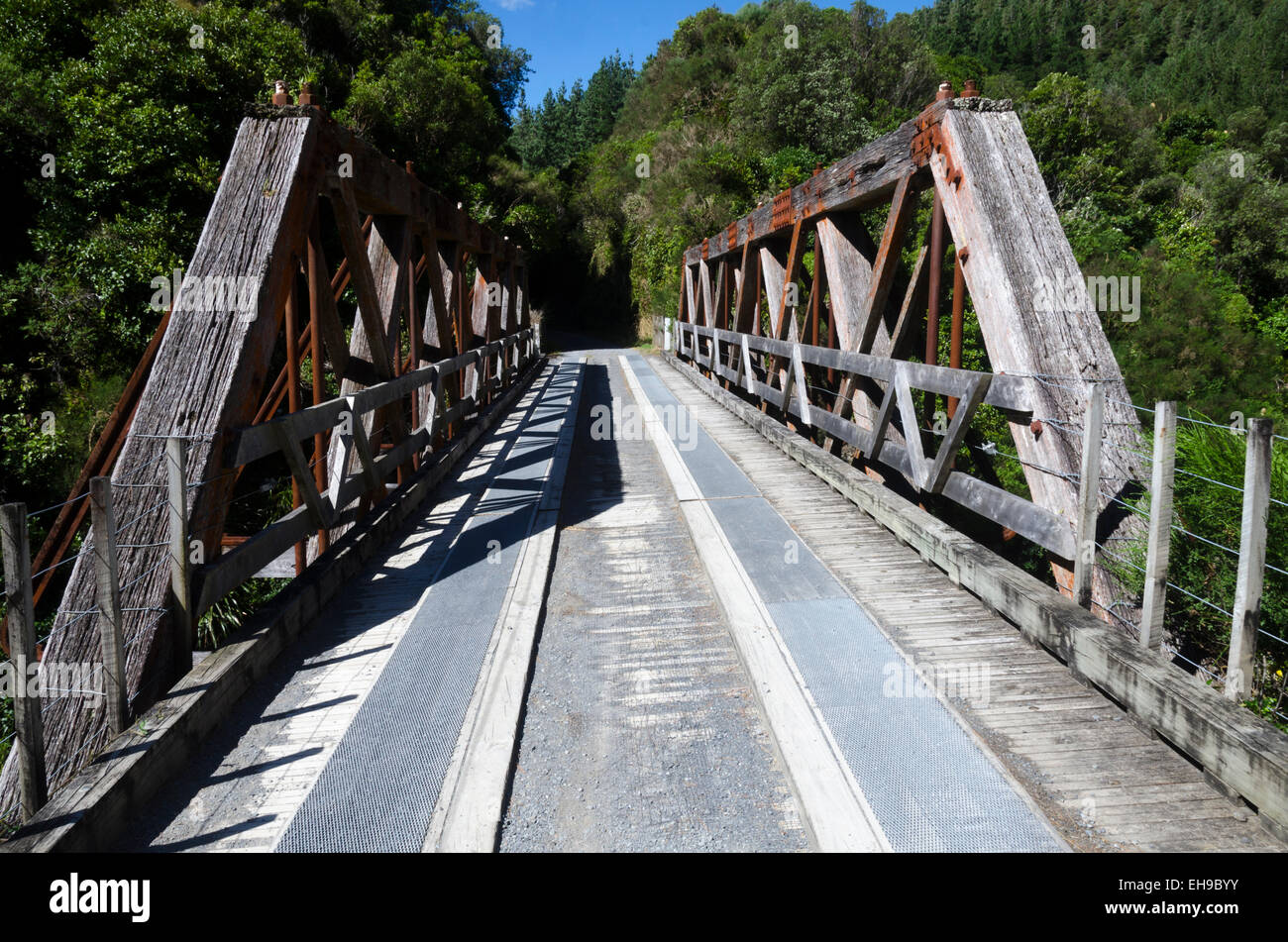 Wooden Truss bridge on disused railway, Rimutaka Rail trail, Upper Hutt ...