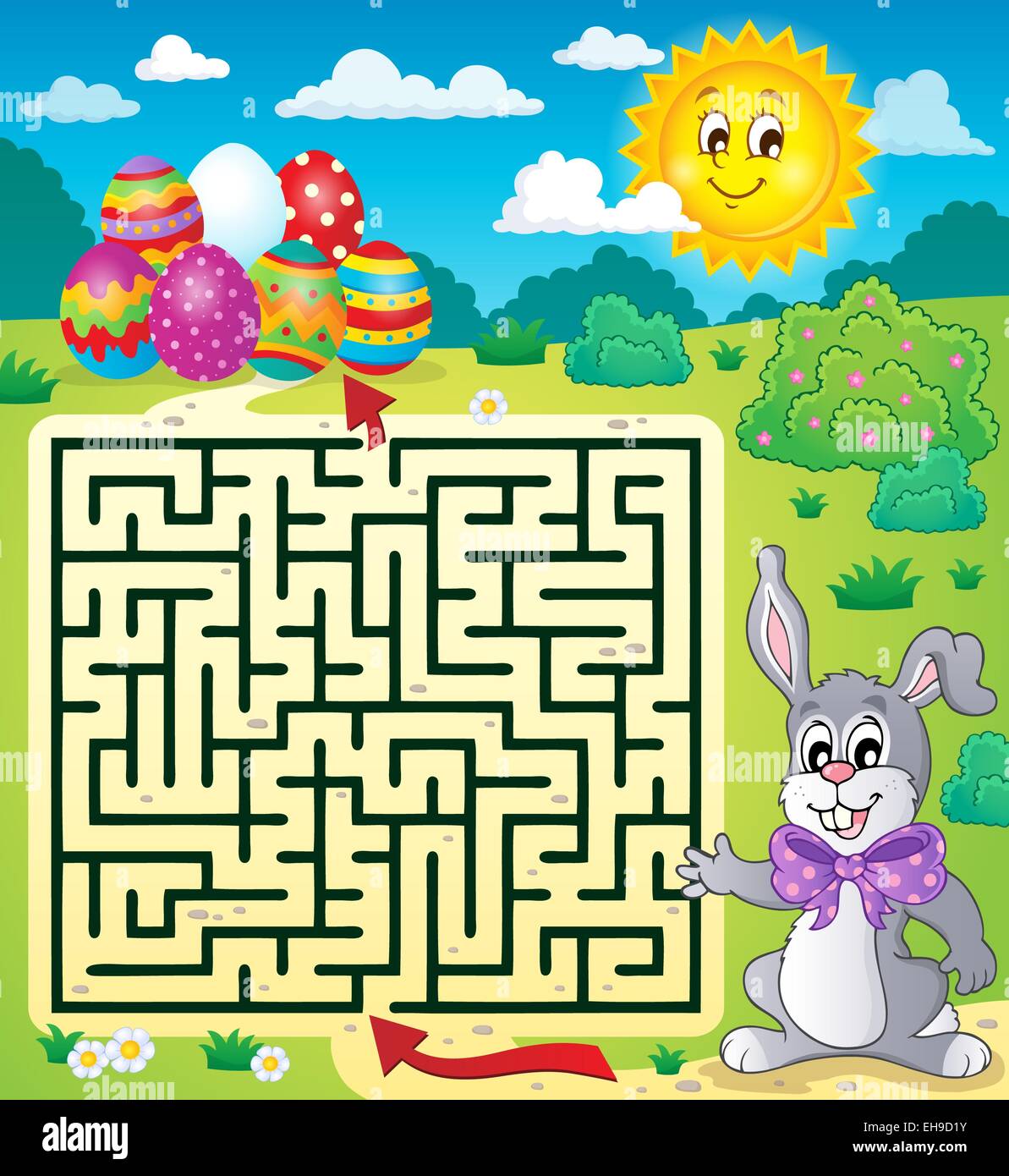 Maze 3 with Easter theme - picture illustration Stock Photo - Alamy