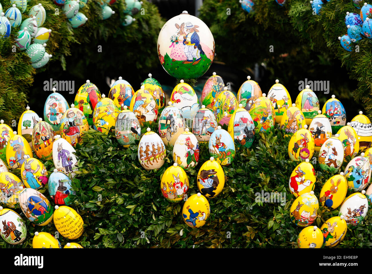 Painted Easter eggs, Easter Fountain, Schechingen, Baden-Württemberg ...