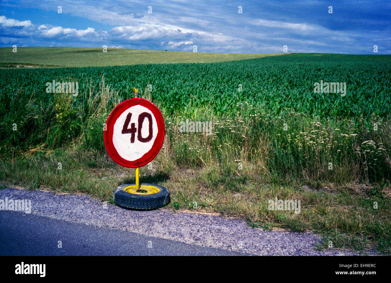Traffic sign, speed limit 40, landscape Czech Republic Stock Photo - Alamy