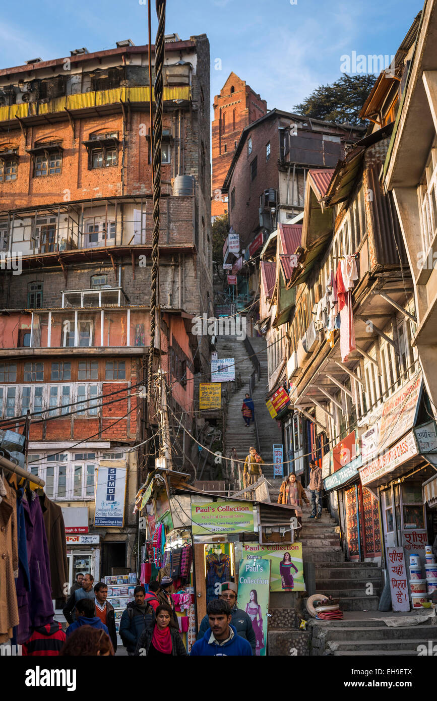 The steep steps down from The Ridge to the lower bazaars of Shimla ...