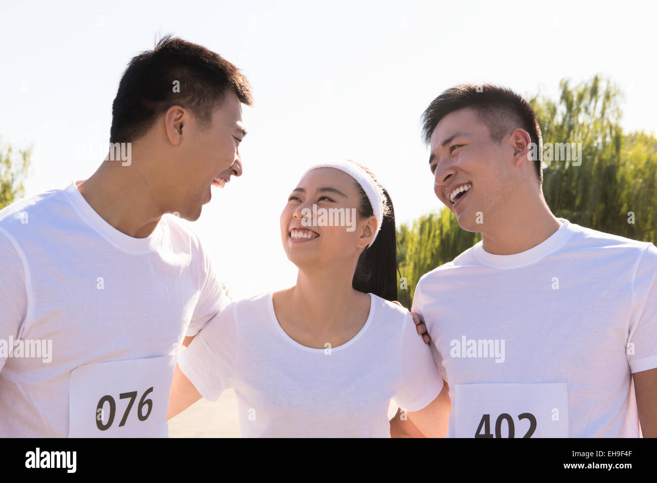 Marathon runners meet up Stock Photo - Alamy