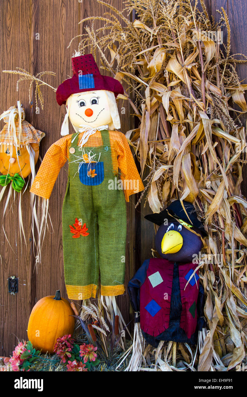 A decorative fall scarecrow display in Bayfield, Wisconsin, USA Stock ...