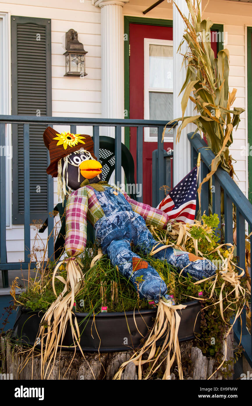 A decorative fall scarecrow display in Bayfield, Wisconsin, USA Stock ...