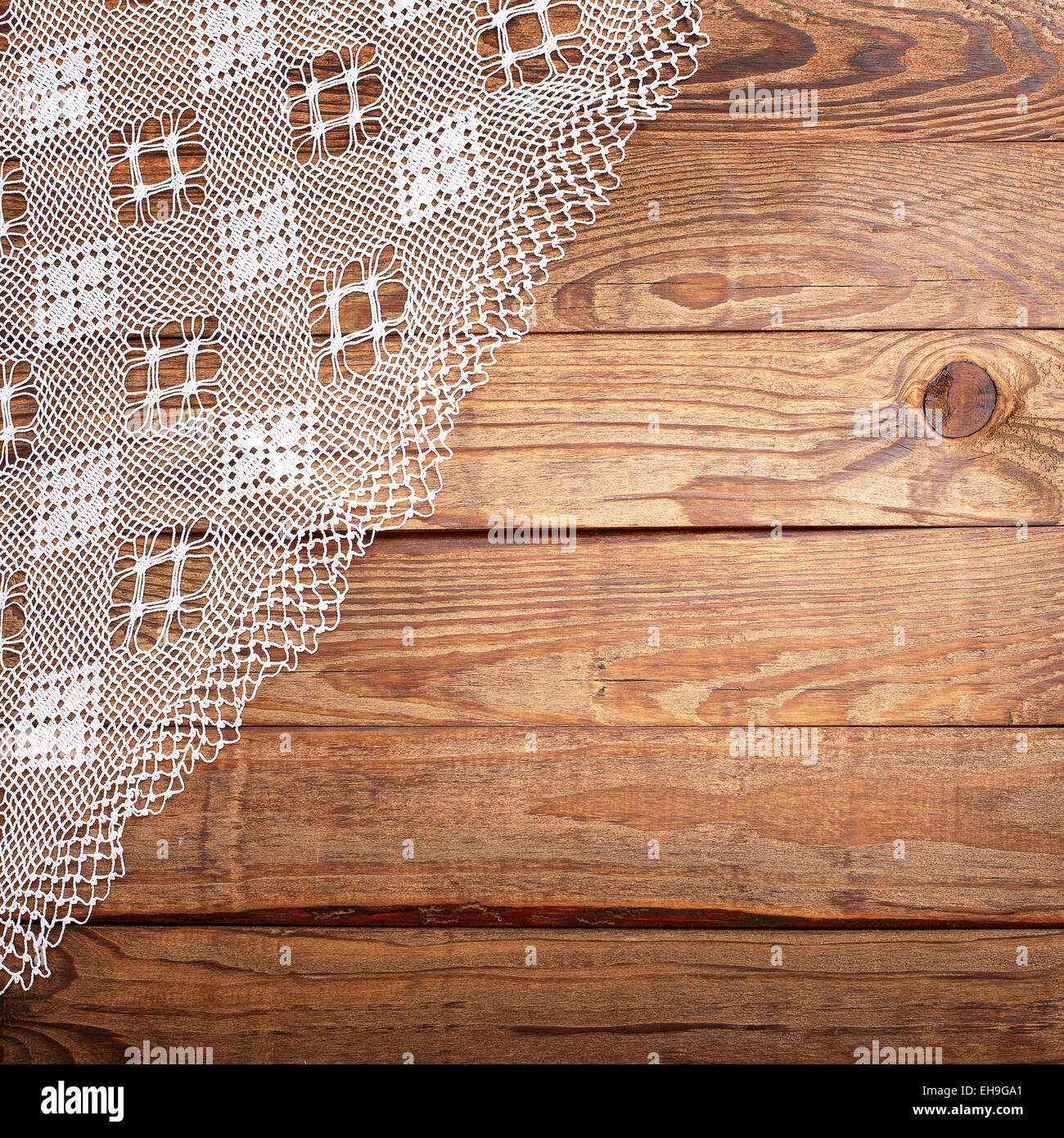 Wood texture, wooden table with white lace tablecloth top view Stock ...