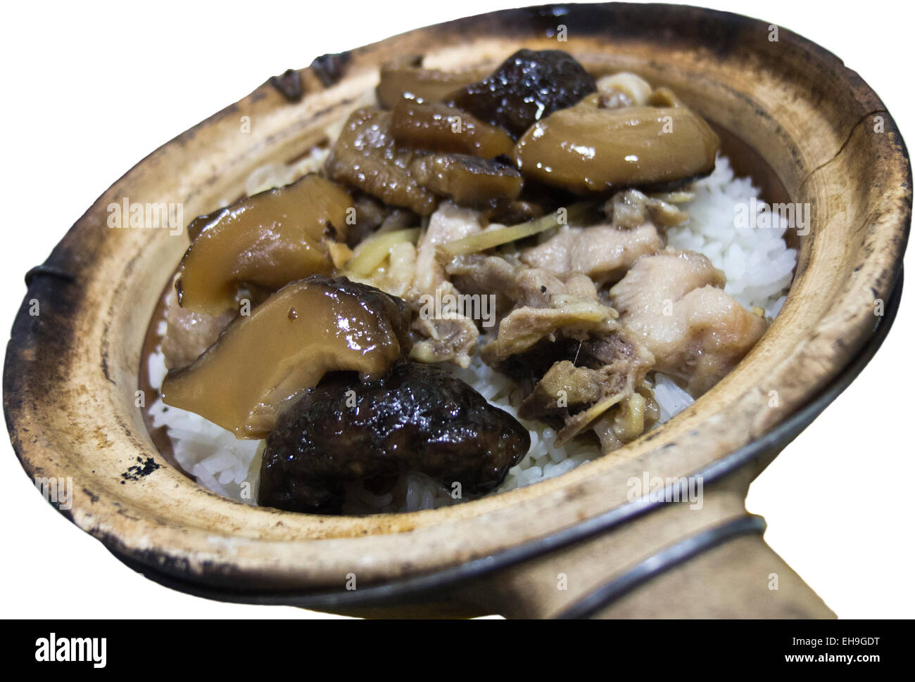Chicken rice cooked in a claypot. A typical Cantonese dish from China ...