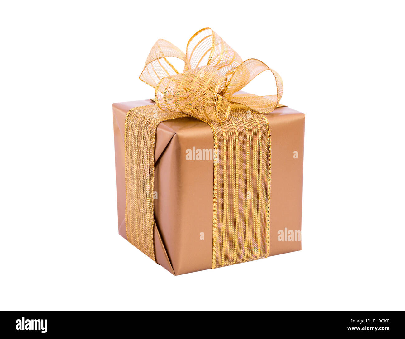 Gold gift box with ribbon and bow Stock Photo - Alamy