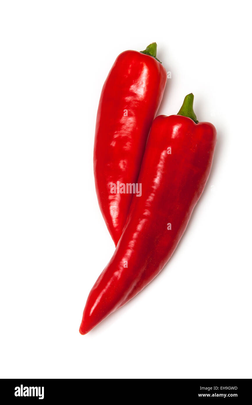 Pointed red peppers isolated on a white studio background Stock Photo ...