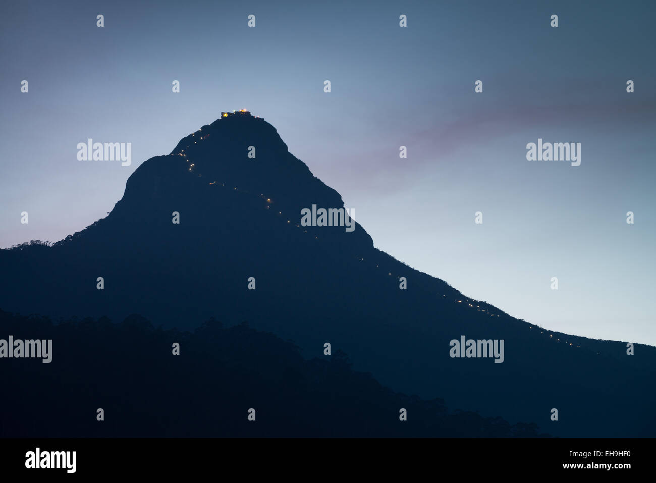 The illuminated trail up Sri Pada (Adam's Peak), Sri Lanka, Asia Stock ...