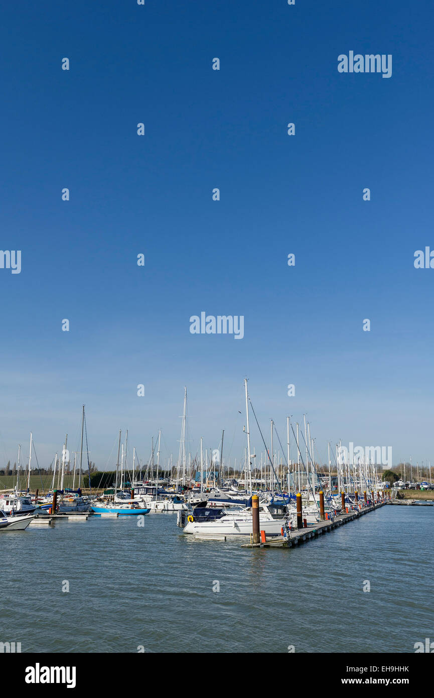 A general view of boats in the marina at Burnham on Crouch in Essex ...