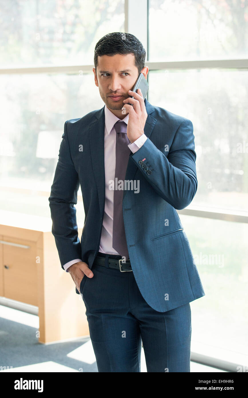 Executive talking on cell phone in office Stock Photo - Alamy