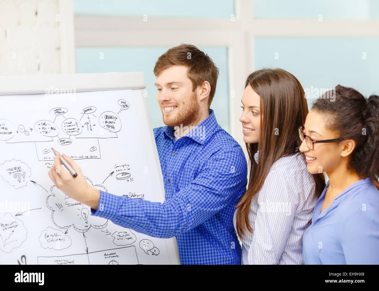smiling business team discussing plan in office Stock Photo - Alamy