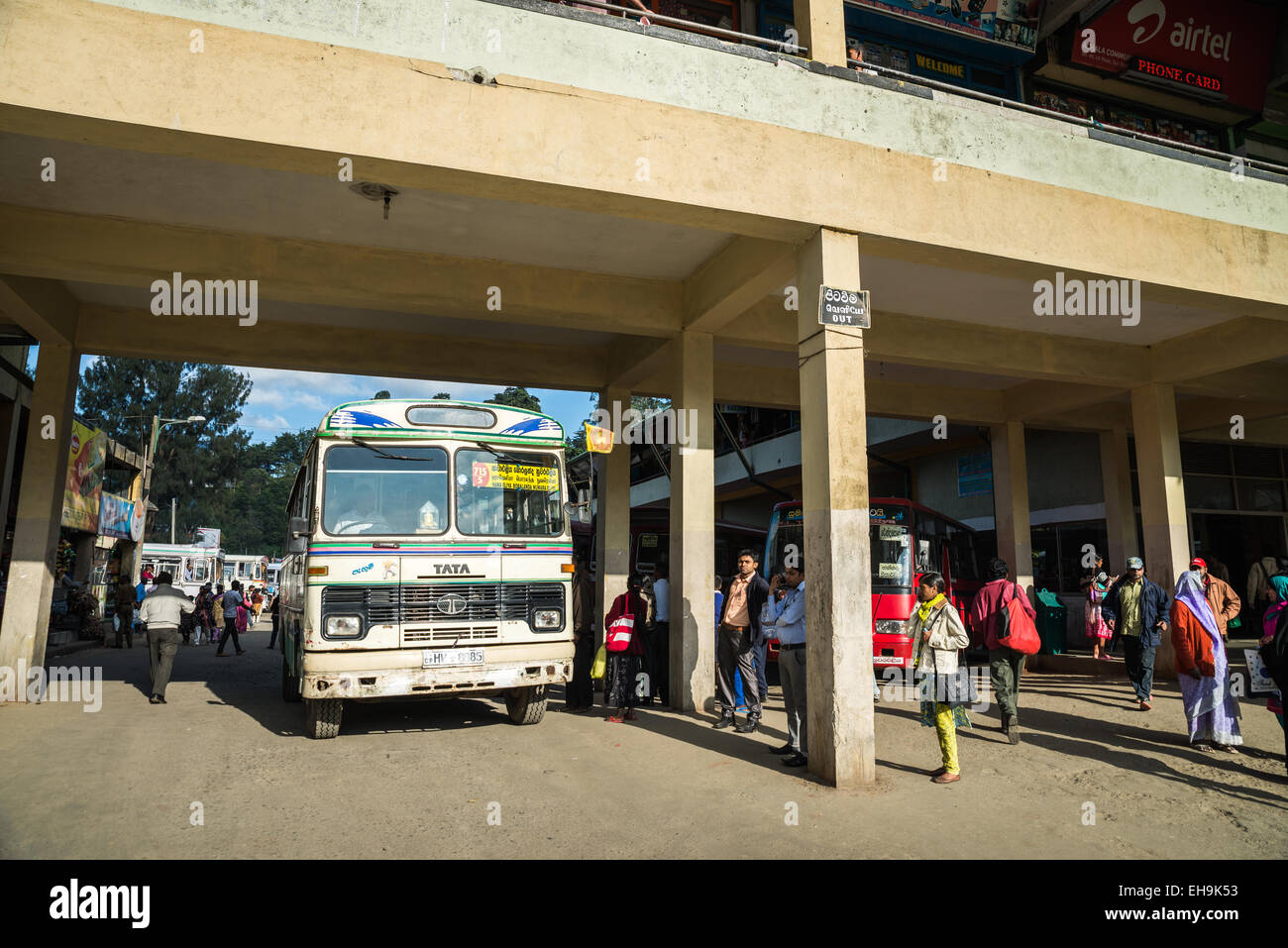 Public buses in central bus terminal in Nuwara Eliya, Sri Lanka, South ...