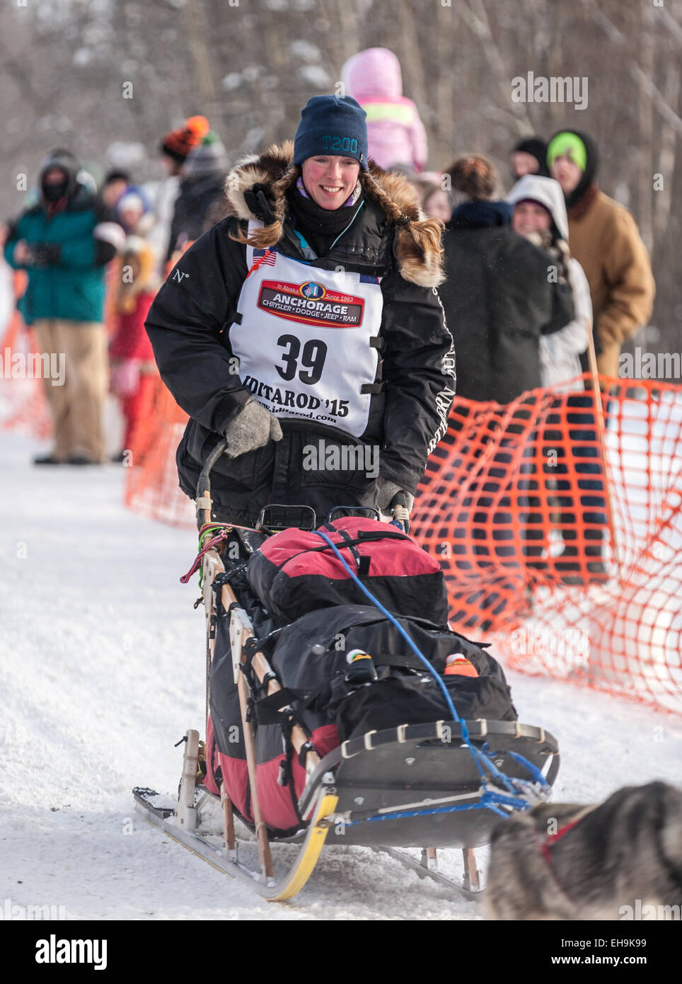 Fairbanks, Alaska. 09th Mar, 2015. Kasilof Alaska musher Anna Berington ...
