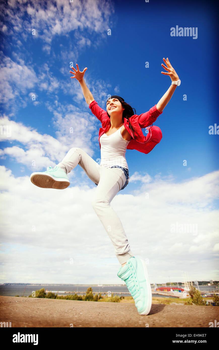 beautiful dancing girl jumping Stock Photo - Alamy