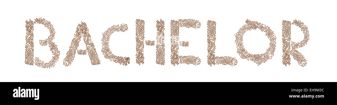 Bachelor written in letters formed with wooden cubes with letters ...