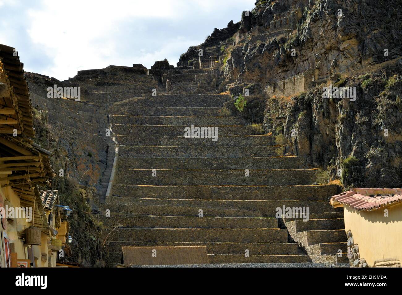 Incan hillside fortress Ollantaytambo in Sacred Valley Peru Stock Photo ...