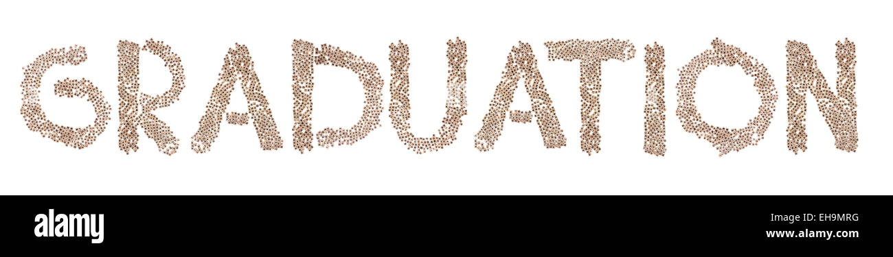 Graduation written in letters formed with wooden cubes with letters ...