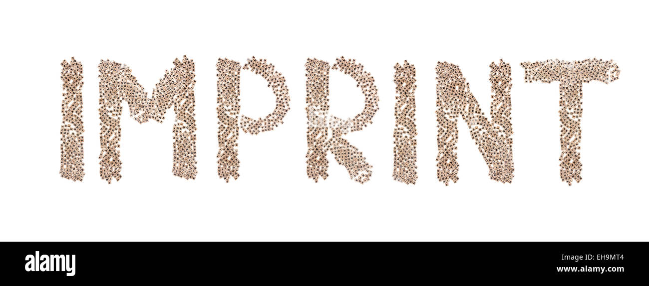 Imprint written in letters formed with wooden cubes with letters ...