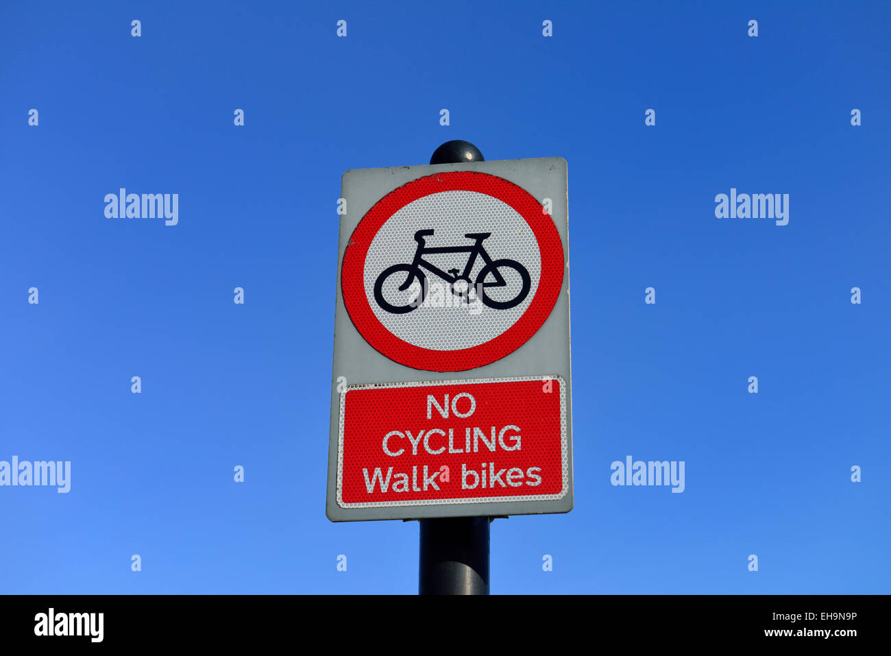 Cycling prohibited sign post, London, United Kingdom Stock Photo - Alamy
