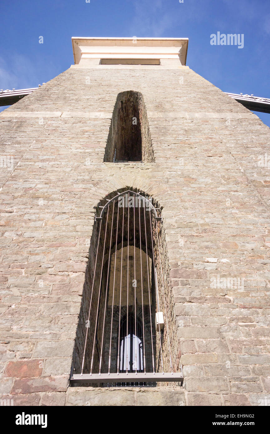 Brick pylon of Clifton suspension bridge, built by Isambard Kingdom ...