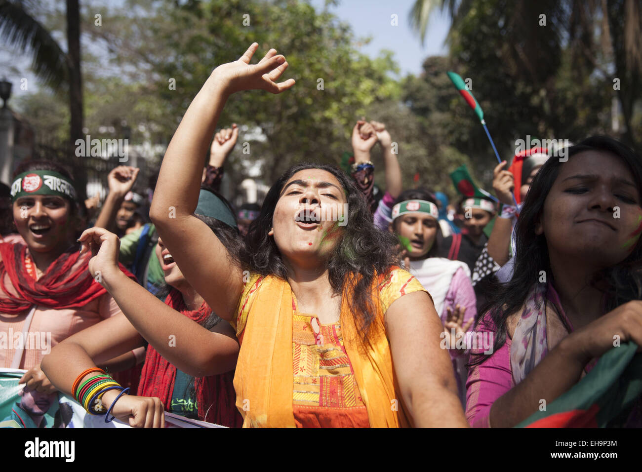 Dhaka, Bangladesh. 10th Mar, 2015. Bangladeshi people celebrate at Dhaka University on Tuesday ...