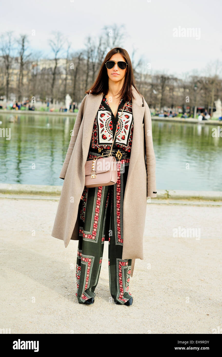 Blogger Atosa Nikkhah arriving at the Elie Saab runway show in Paris ...