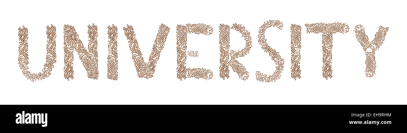 University written in letters formed with wooden cubes with letters ...