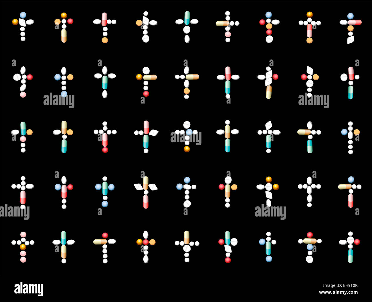 Pills and capsules that look like grave crosses, as a symbol for deadly ...
