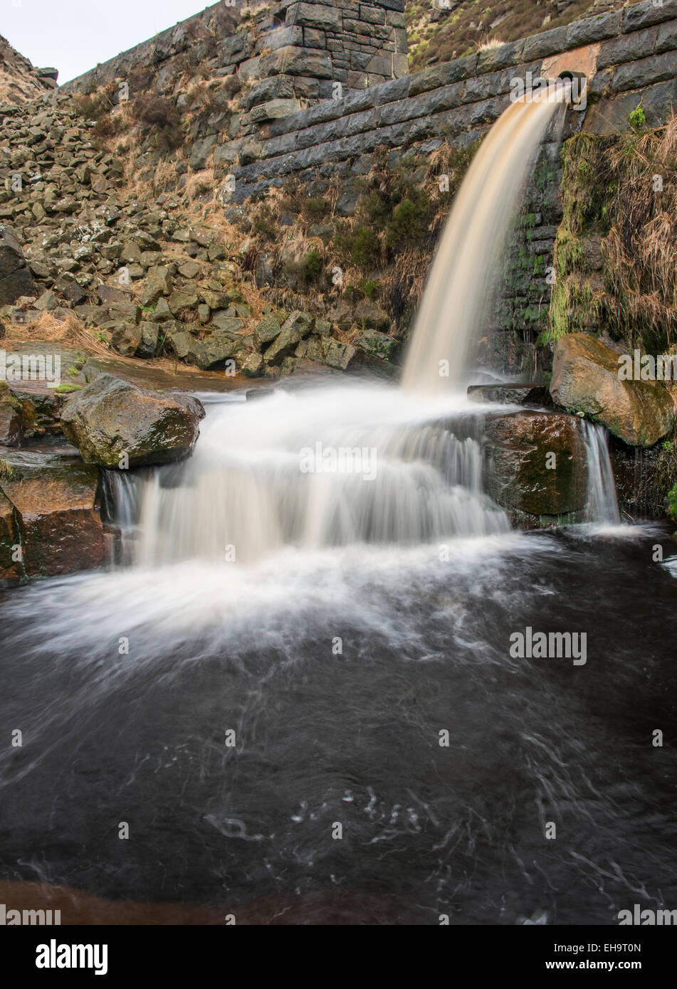 Water overflow pipes allowing water from a dam to overflow into the ...