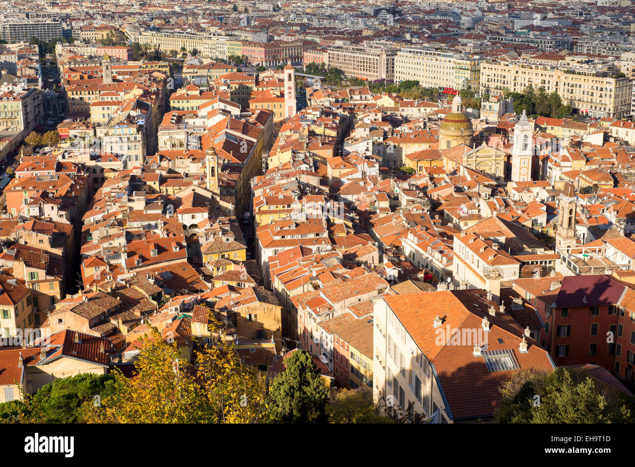 view from castle hill overlookin rooftops of Nice old town France ...
