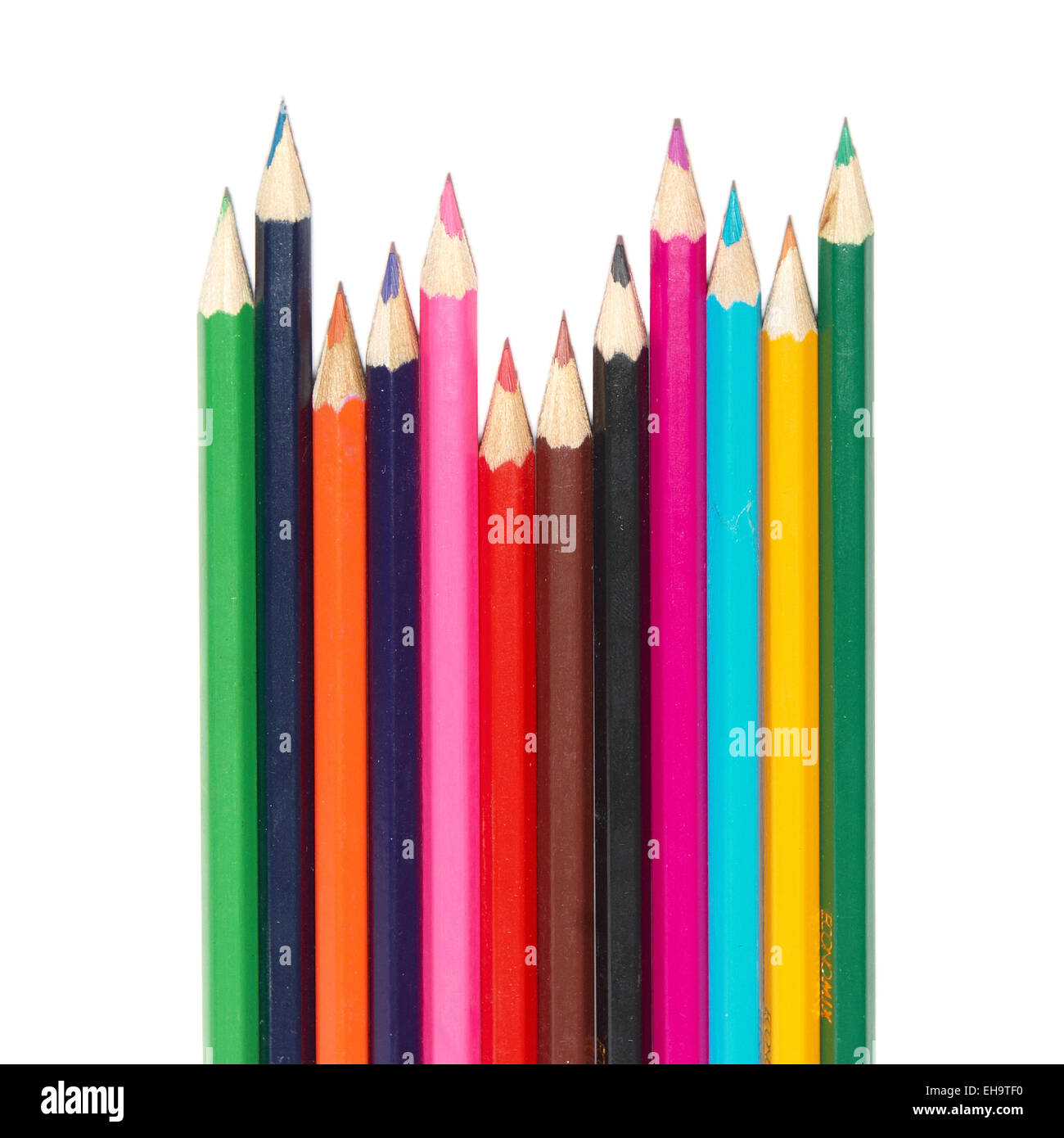 Raw of colored pencils with white isolation Stock Photo - Alamy