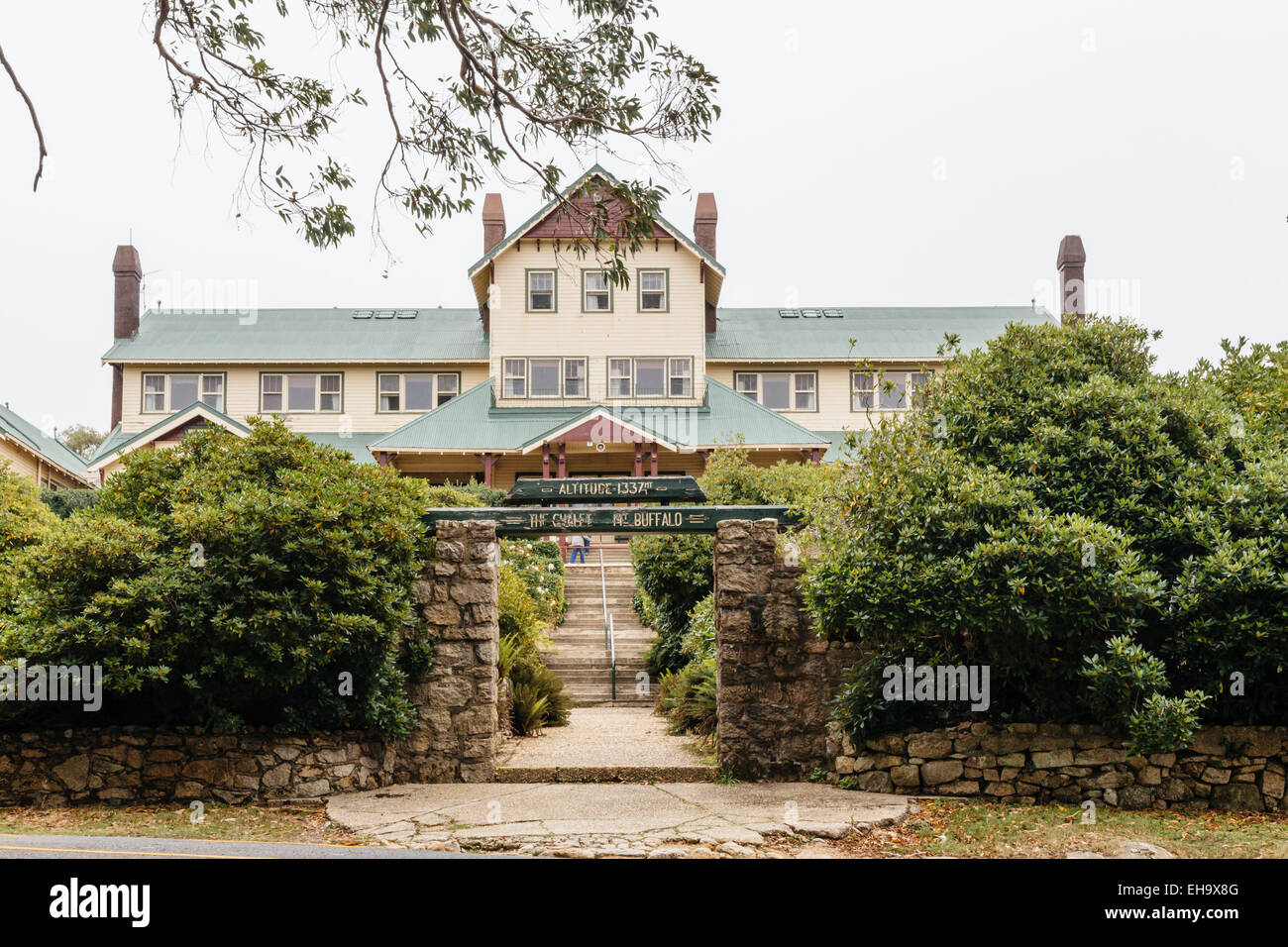 Main entrance of Mount Buffalo Chalet, Mount Buffalo National Park ...