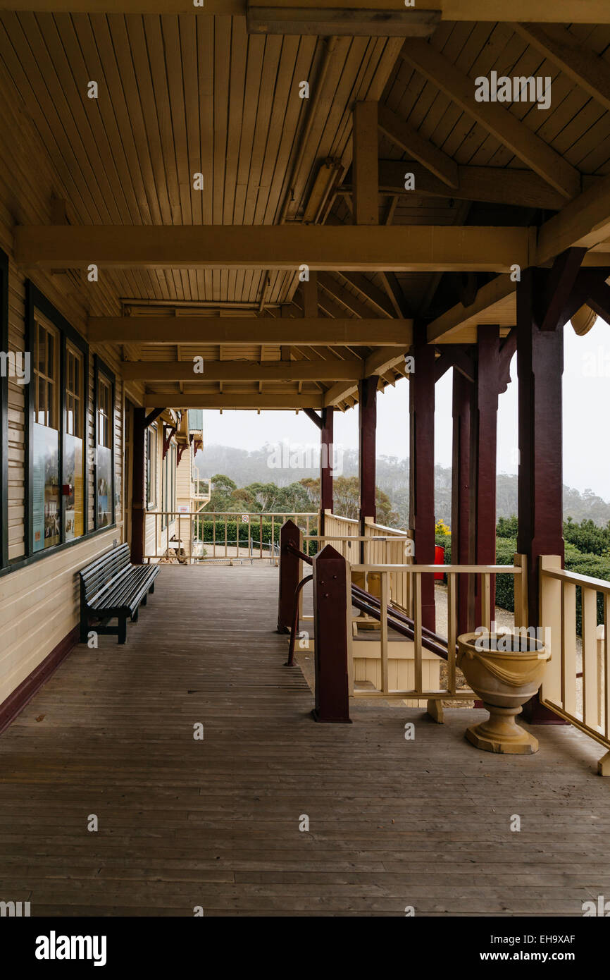 Verandah of historic Mount Buffalo Chalet, Mount Buffalo National Park ...