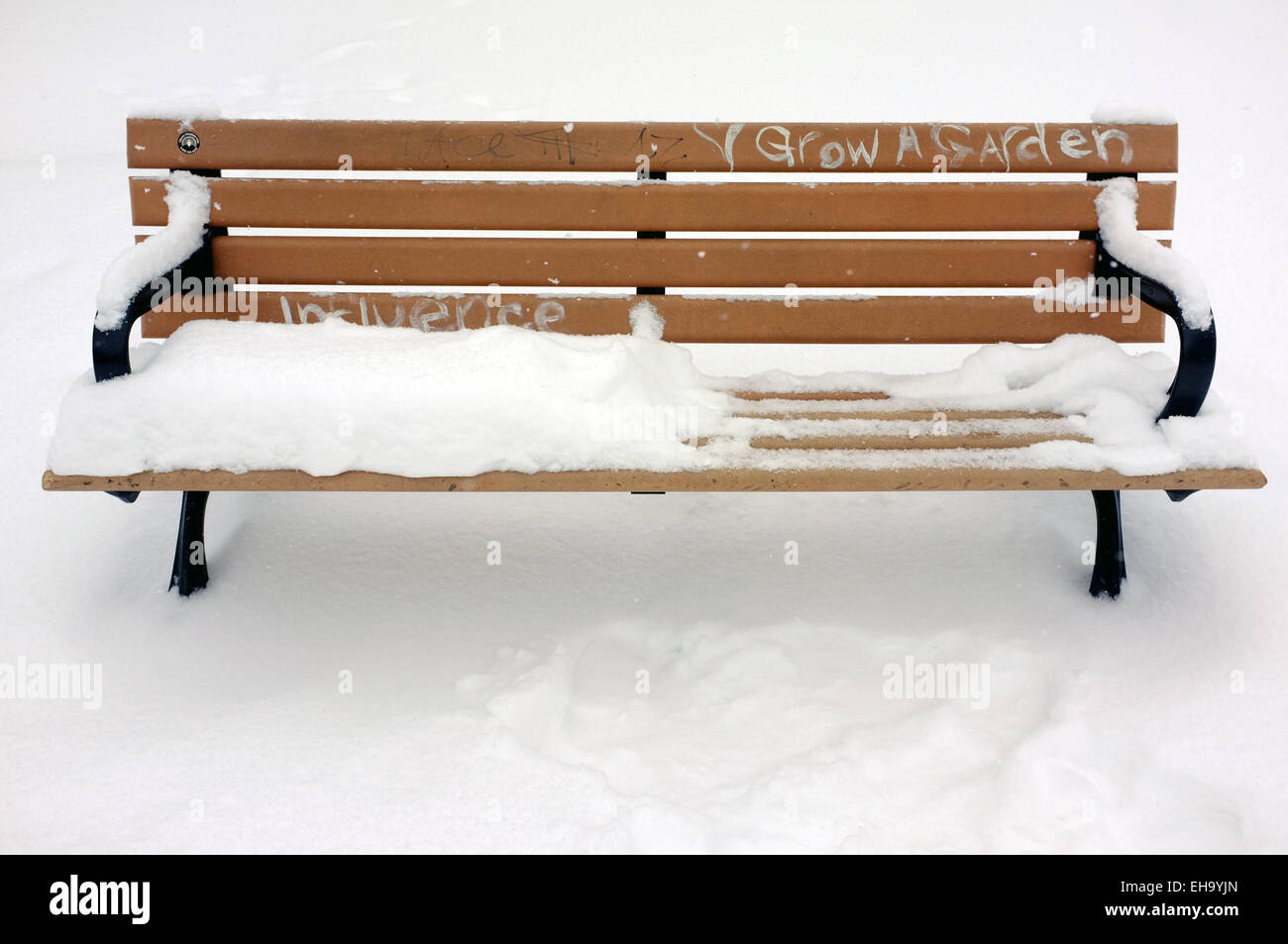 A snow covered bench in a Canadian park Stock Photo - Alamy