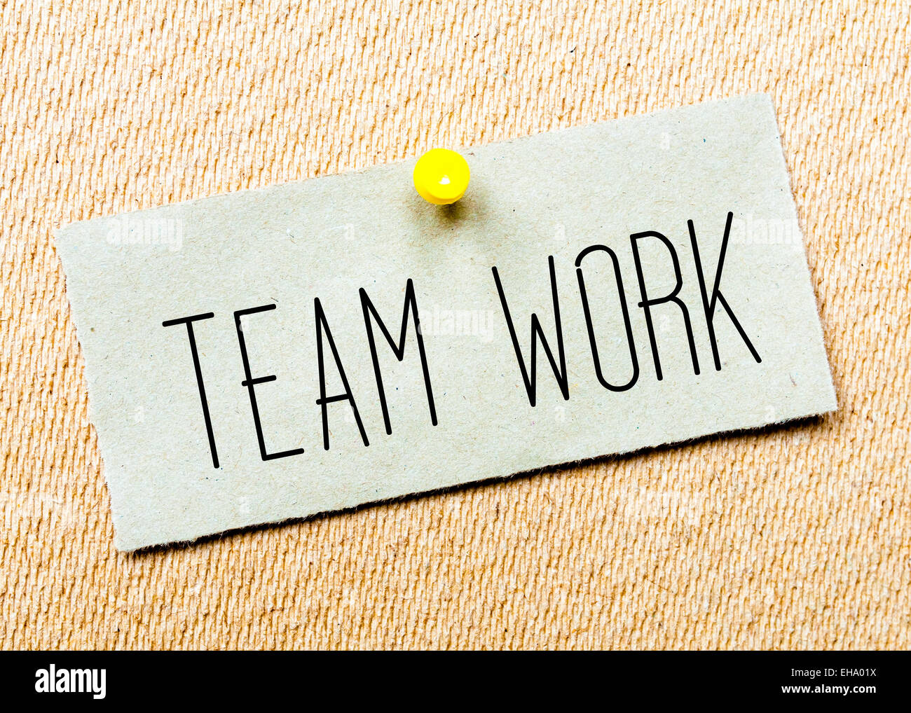Recycled paper note pinned on cork board. Team Work Message. Concept ...