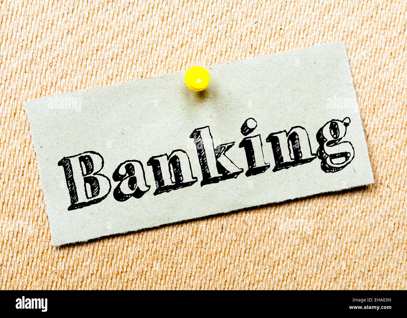 Recycled paper note pinned on cork board. Banking Message. Concept ...