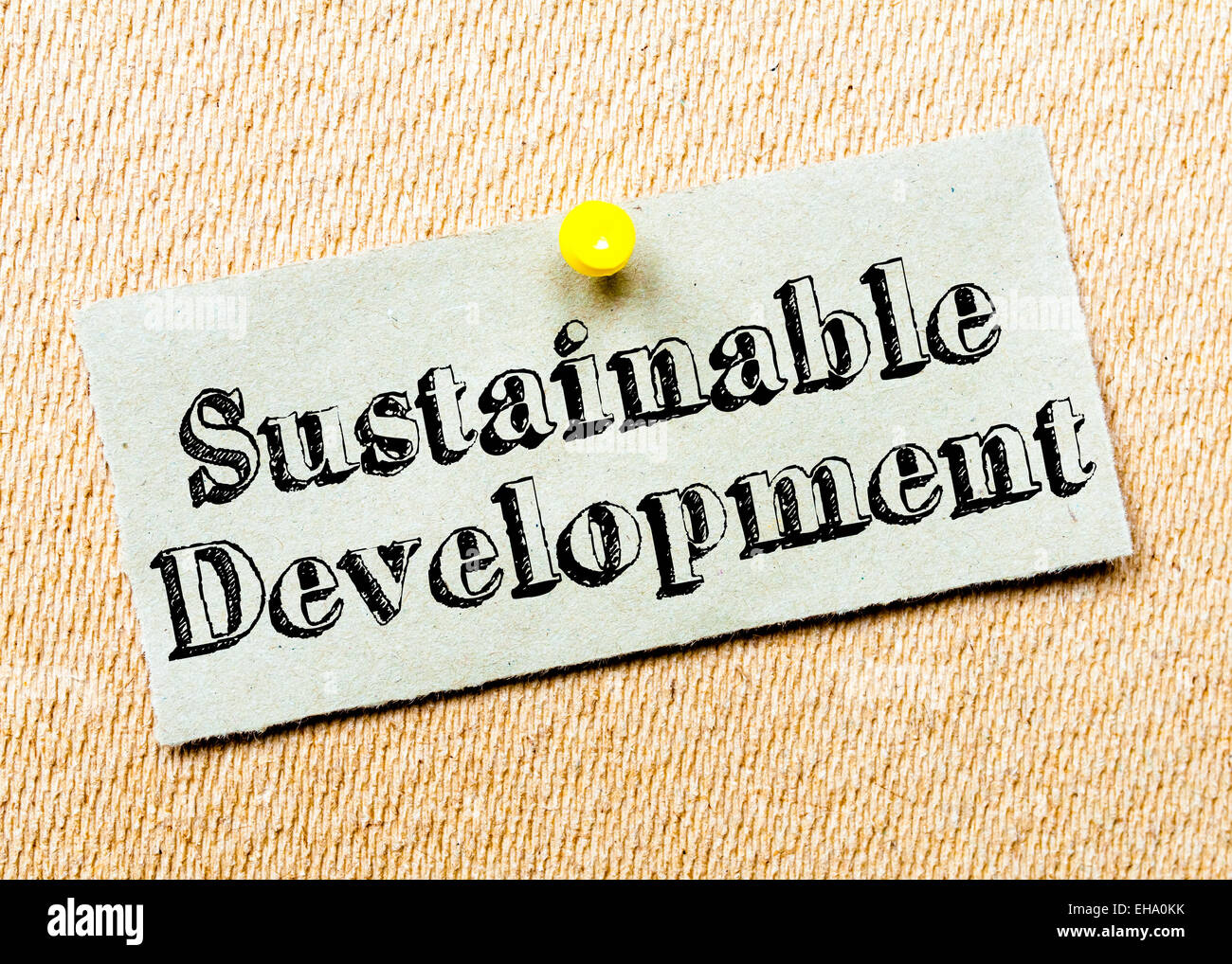 Recycled paper note pinned on cork board. Sustainable Development ...