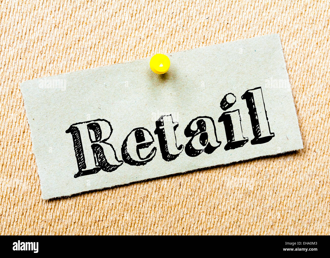 Recycled paper note pinned on cork board. Retail Message. Concept Image ...