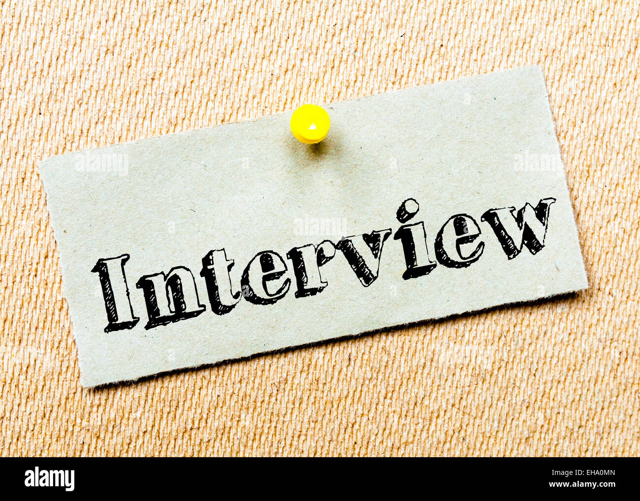 Recycled paper note pinned on cork board. Interview Message. Concept ...