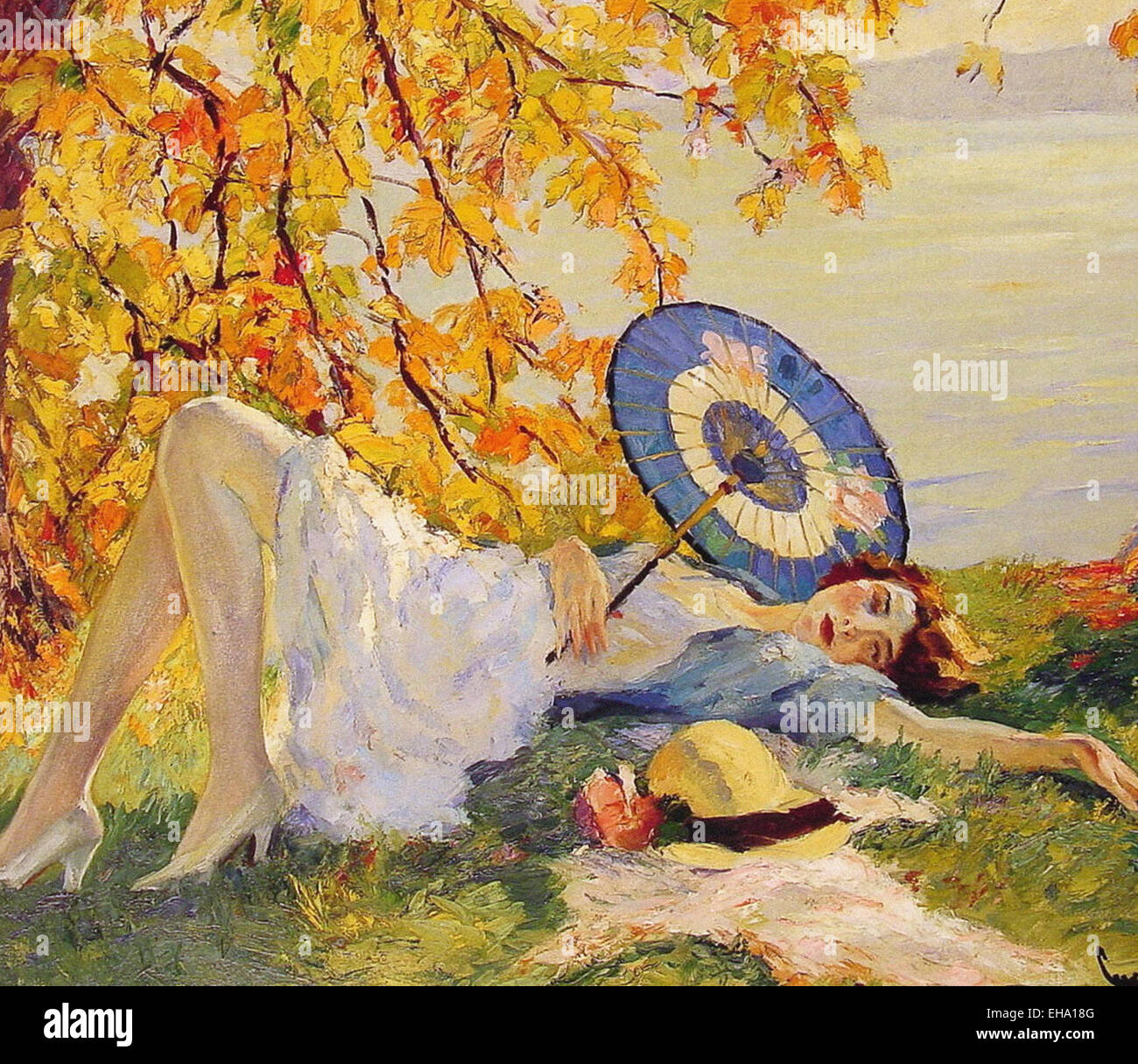 Edward Cucuel Woman Reclining By A Lake Stock Photo - Alamy