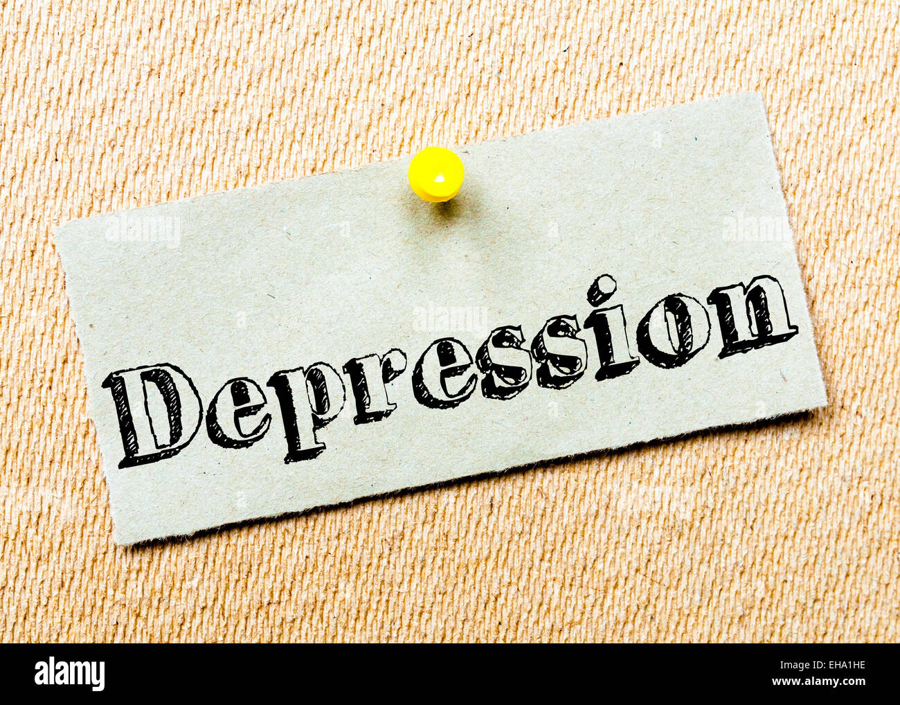 Recycled paper note pinned on cork board. Depression Message. Concept ...