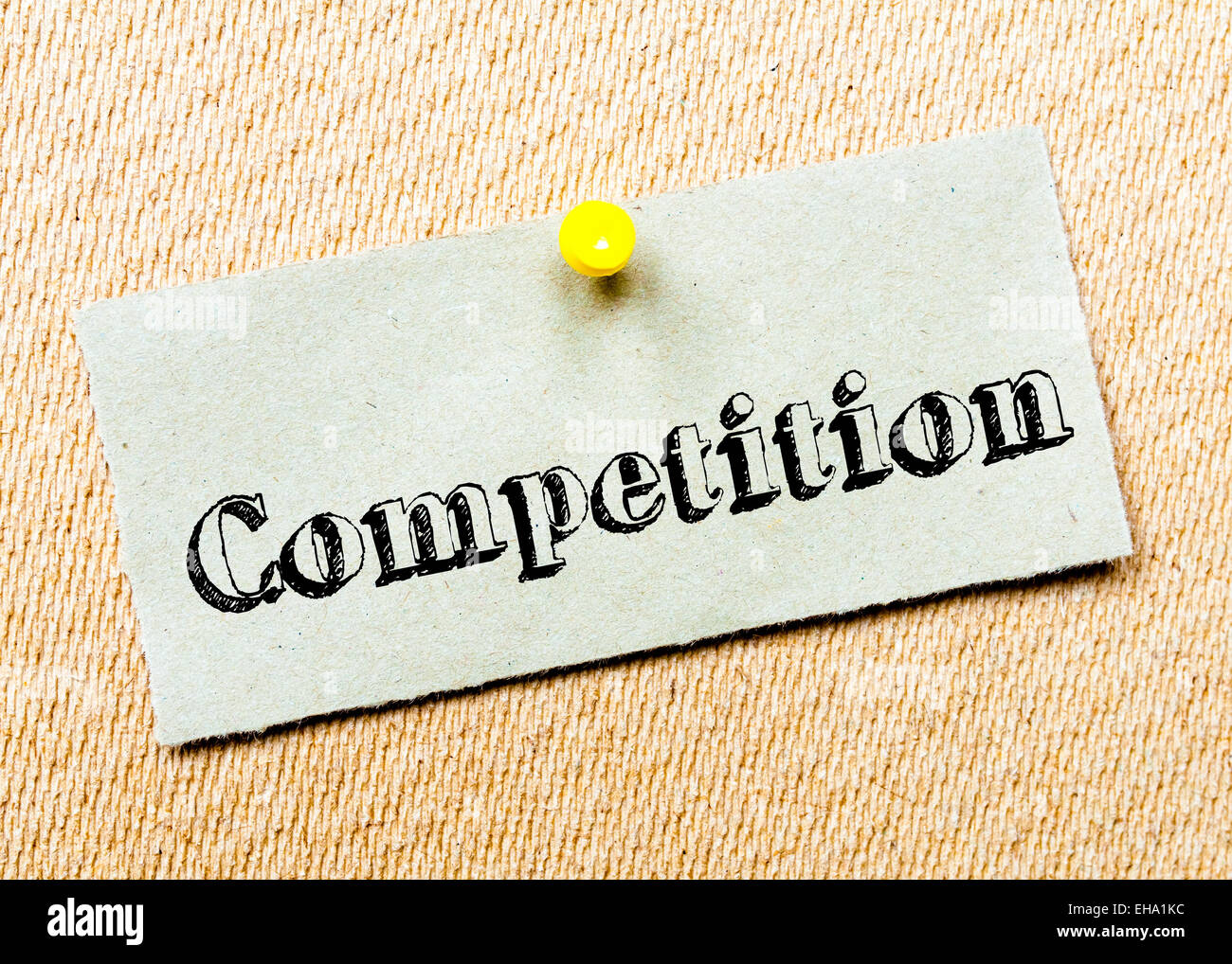 Recycled paper note pinned on cork board. Competition Message. Concept ...