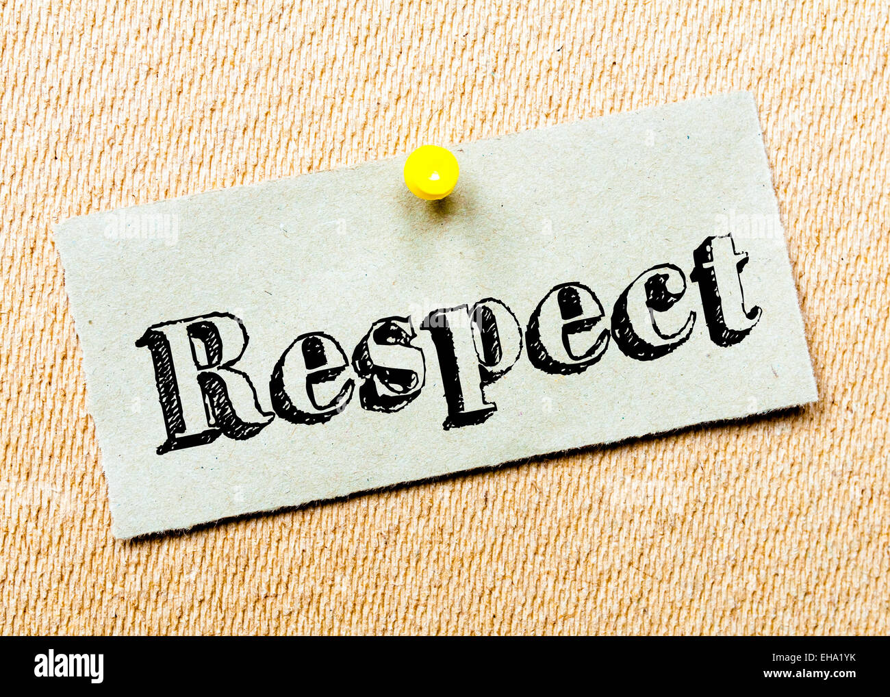 Recycled paper note pinned on cork board. Respect Message. Concept ...