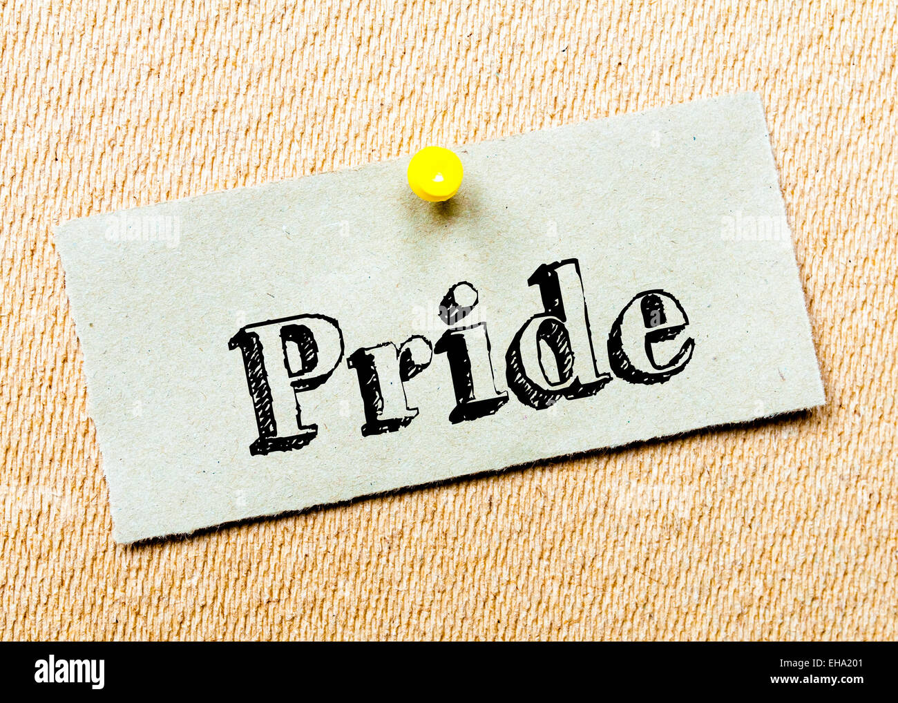Recycled paper note pinned on cork board. Pride Message. Concept Image ...