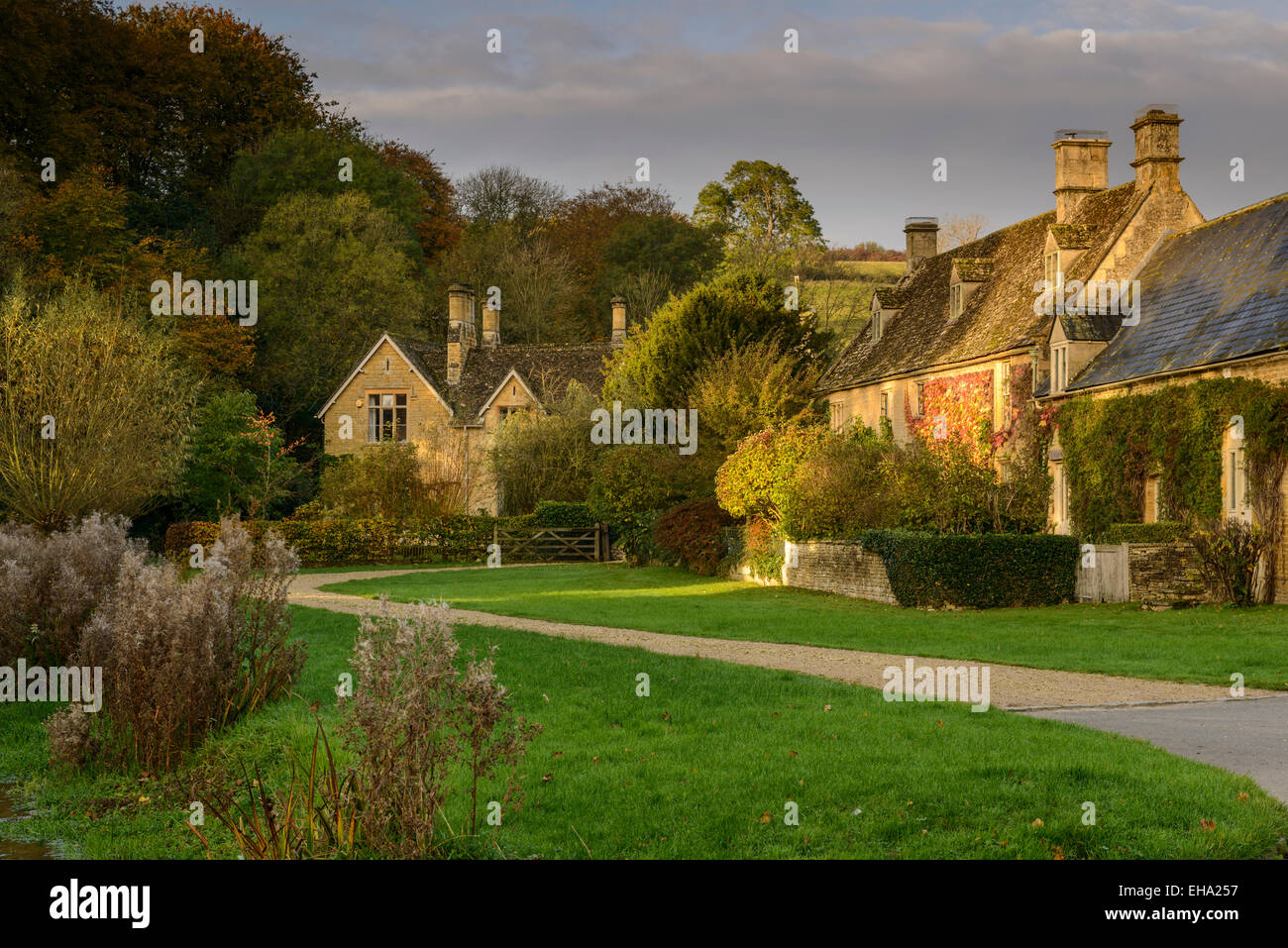 View of Cotswold village Upper Slaughter in Gloucestershire early in ...