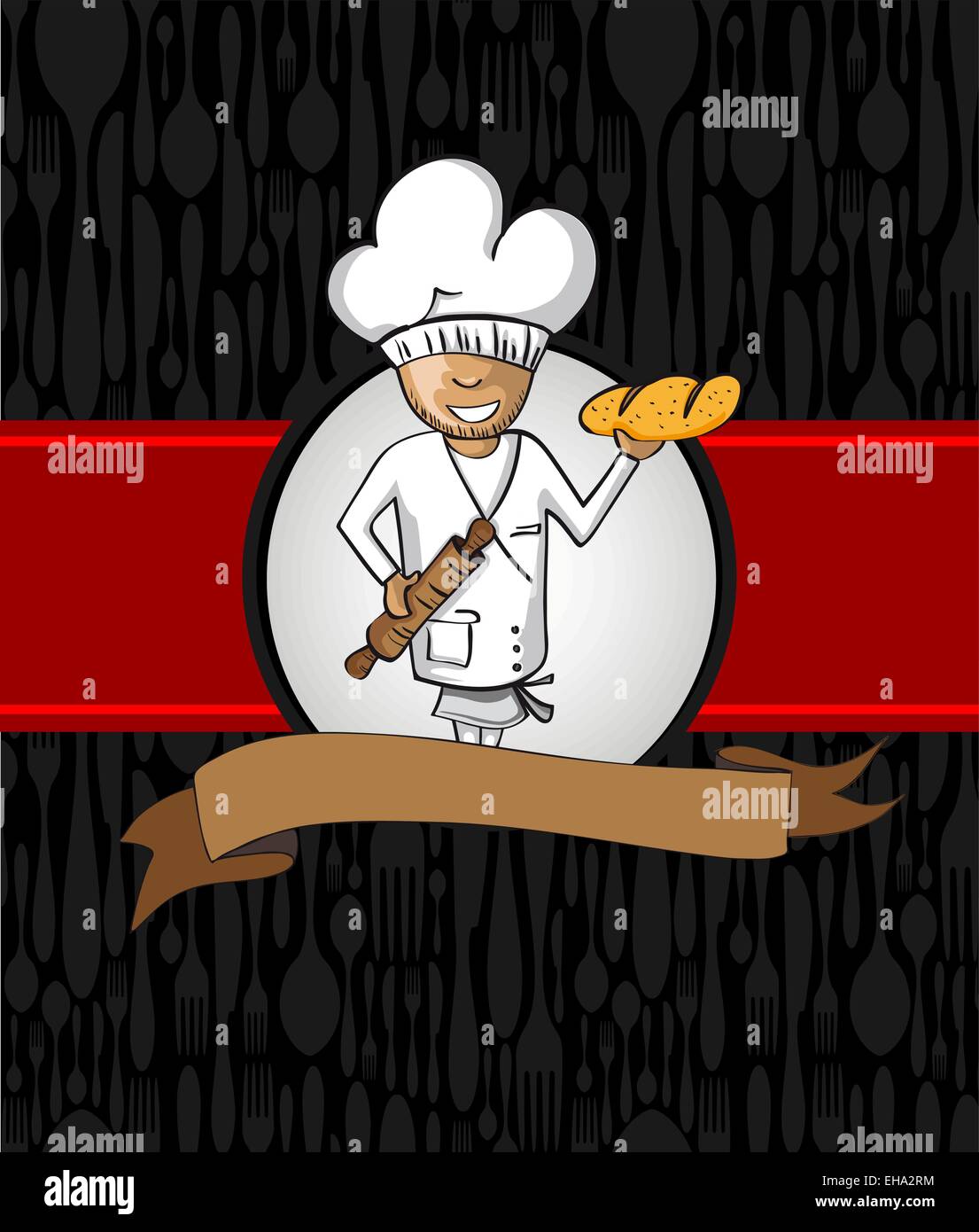 Baker master chef cartoon. Hand drawn illustration for menu design ...